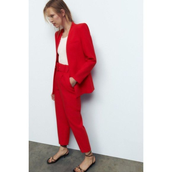 Zara | Jackets & Coats | Nwt Zara Sm Business Suit Set Red Lapelless ...
